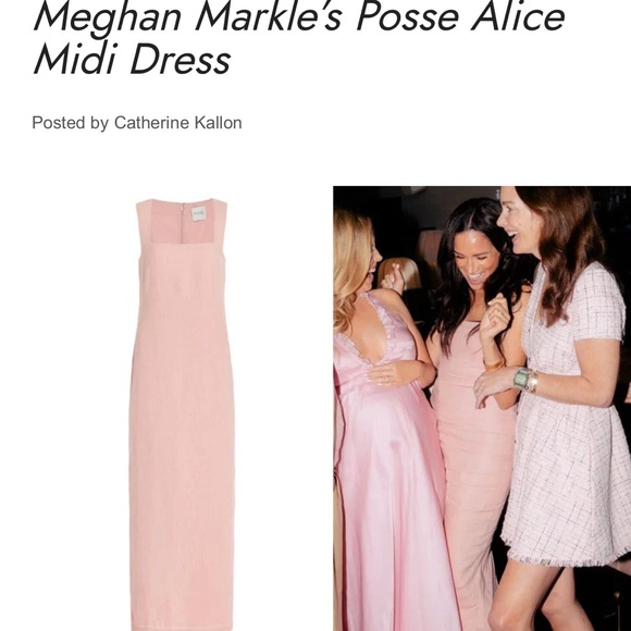 Posse | Dresses | New Posse Alice Square Neck Linen Midi Dress Pink ...